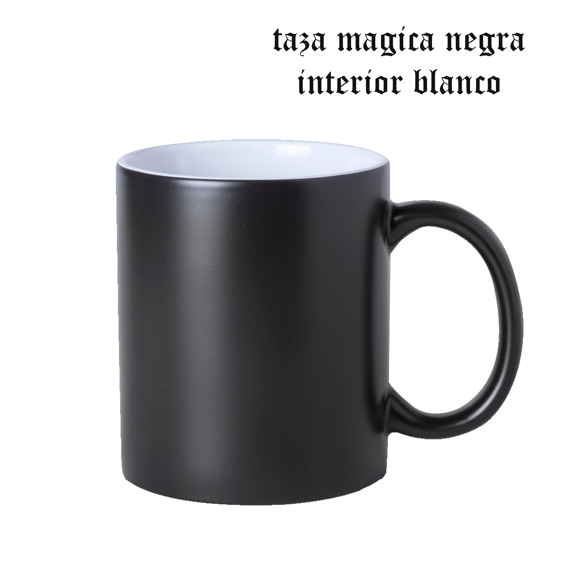 Taza magica negra interior blanco – IMAGINA DISEÑA REALIZA