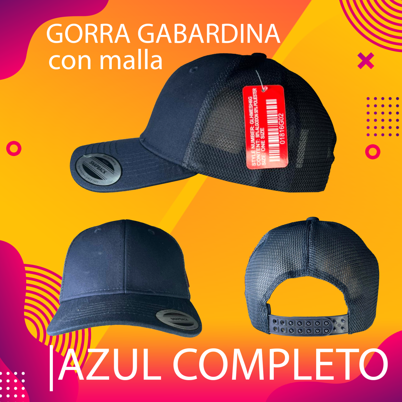 Gorra gabardina con malla color azul completo - IMAGINA DISEÑA REALIZA
